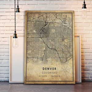 Denver Vintage Map Print | Denver Map | Colorado Map Art | Denver City ...