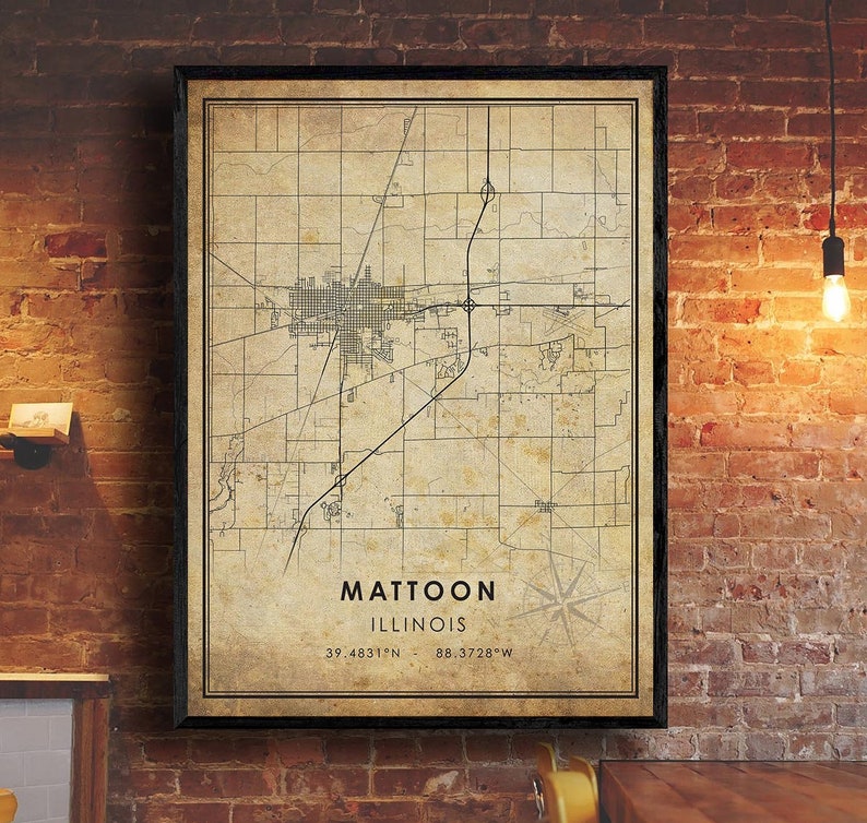 Mattoon Map Print | Mattoon Map | Illinois Map Art | Mattoon City Road ...