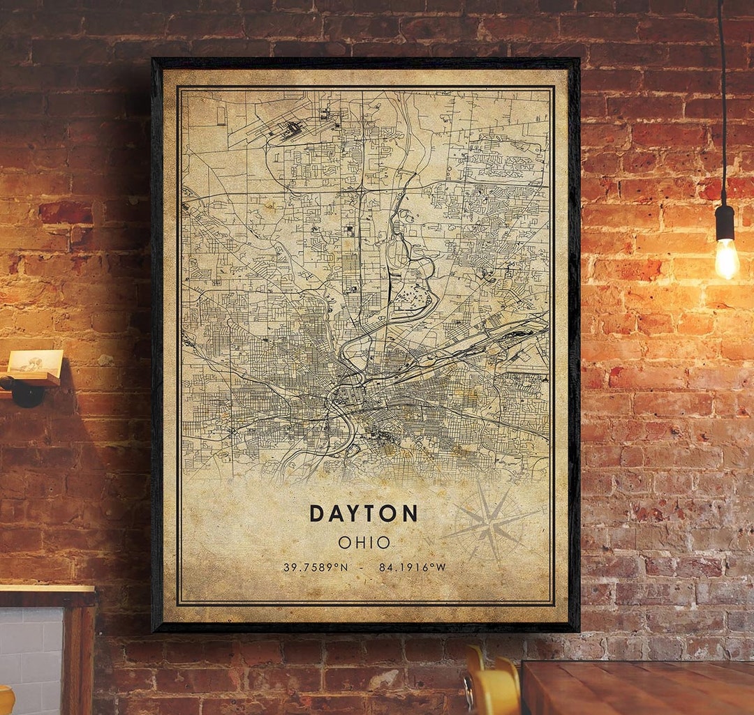 Dayton Vintage Map Print | Dayton Map | Ohio Map Art | Dayton City Road ...