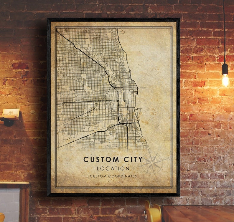 Custom City Vintage Map Print Custom Map Custom Map Art Etsy