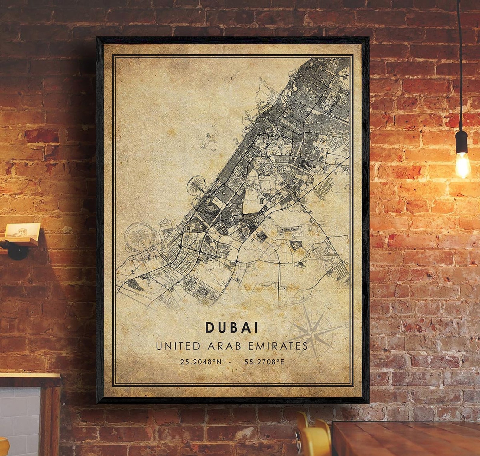 Dubai Vintage Map Print | Dubai Map | UAE Map Art | Dubai City Road Map ...