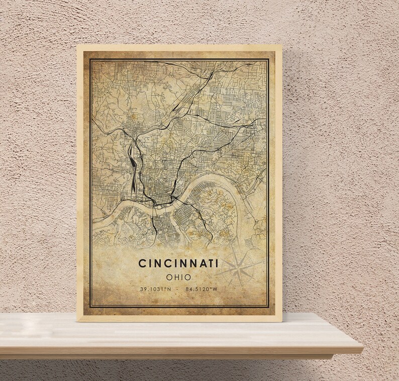 Cincinnati Vintage Map Print Cincinnati Map Ohio Map Art | Etsy