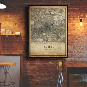 Houston Vintage Map Print | Houston Map | Texas Map Art | Houston City ...