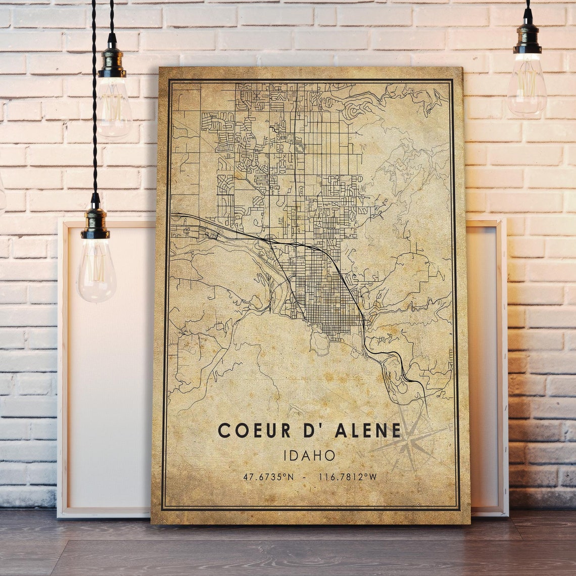 Coeur D Alene Vintage Map Print Coeur D Alene Idaho Map Art - Etsy