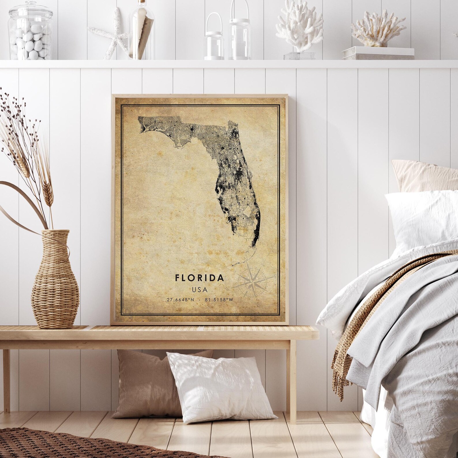 Florida Vintage Map Print | Florida Map | State Map Art | Florida City ...