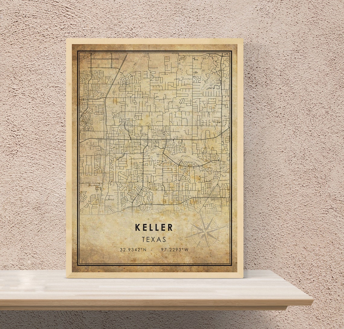 Keller Vintage Map Print Keller Map Texas Map Art Keller - Etsy