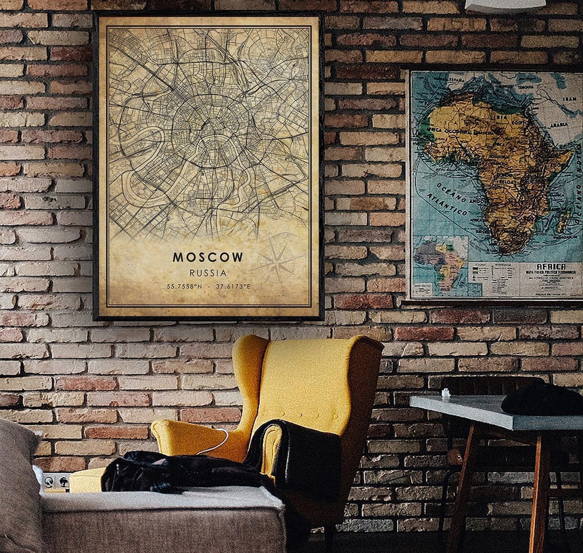 Moscow Vintage Map Print Moscow Map Russia Map Art - Etsy