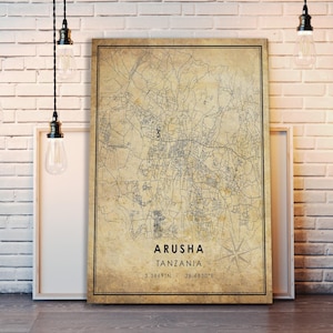 Arusha Vintage Map Print | Arusha Map | Arusha Tanzania City Road Map ...