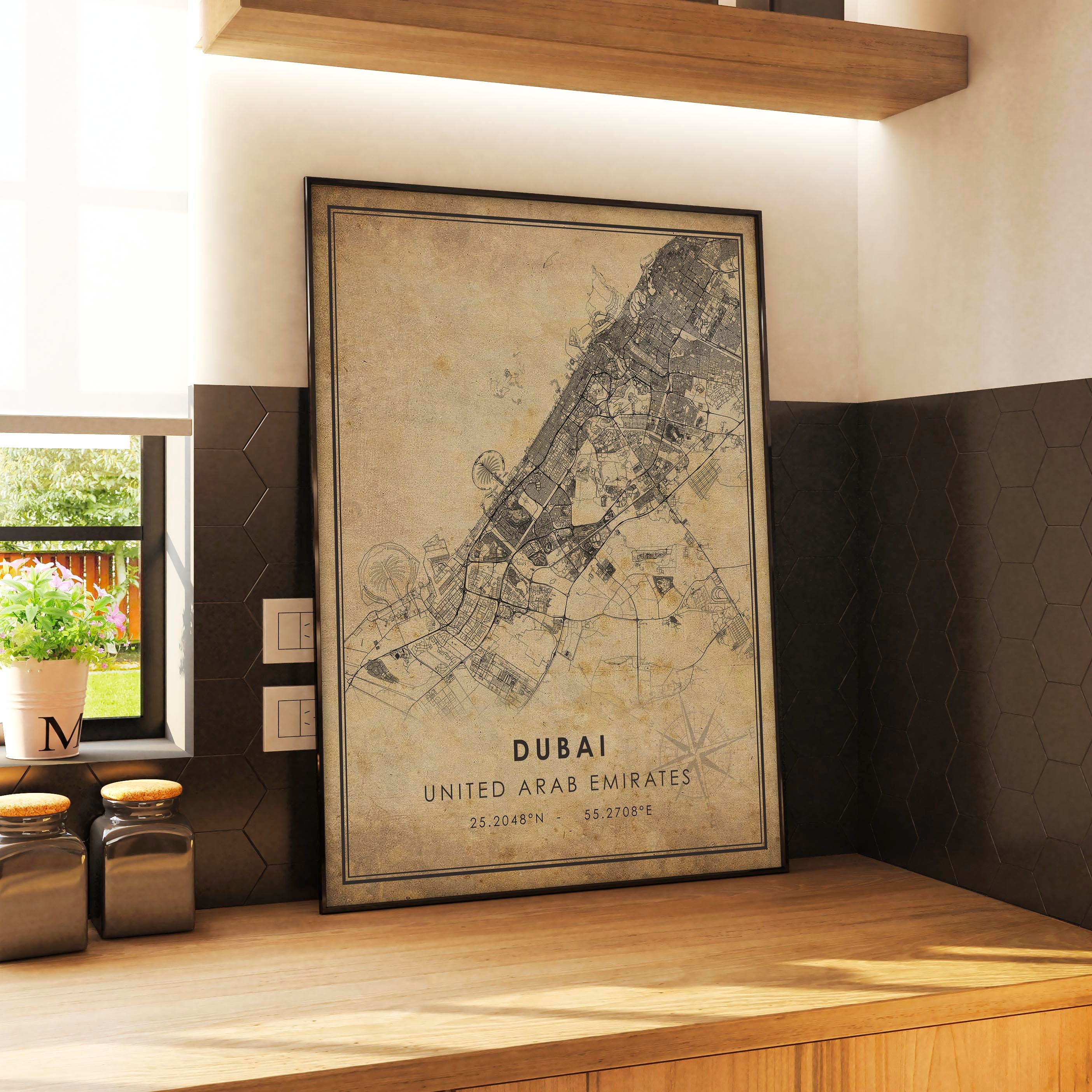 Dubai Vintage Map Print Dubai Map UAE Map Art Dubai City - Etsy