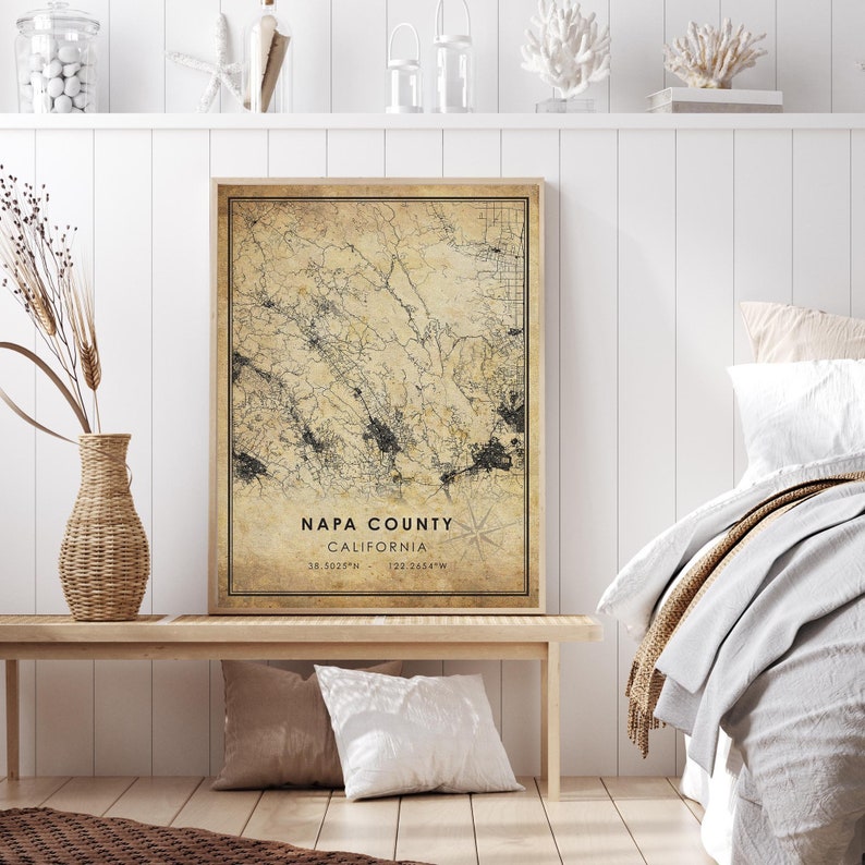 Napa County Map Print | Napa County Map | California Map Art | Napa ...