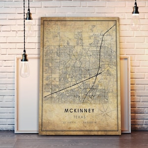 Mckinney Vintage Map Print | Mckinney Map | Texas Map Art | Mckinney ...