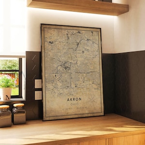 Akron Vintage Map Print | Akron Map | Ohio Map Art | Akron City Road ...