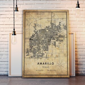 Amarillo Vintage Map Print | Amarillo Map | Texas Map Art | Amarillo ...