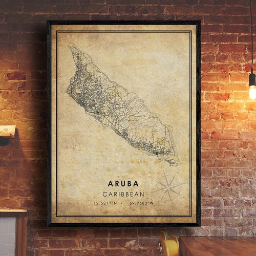 Aruba Vintage Map Print Aruba Map Caribbean Map Art - Etsy