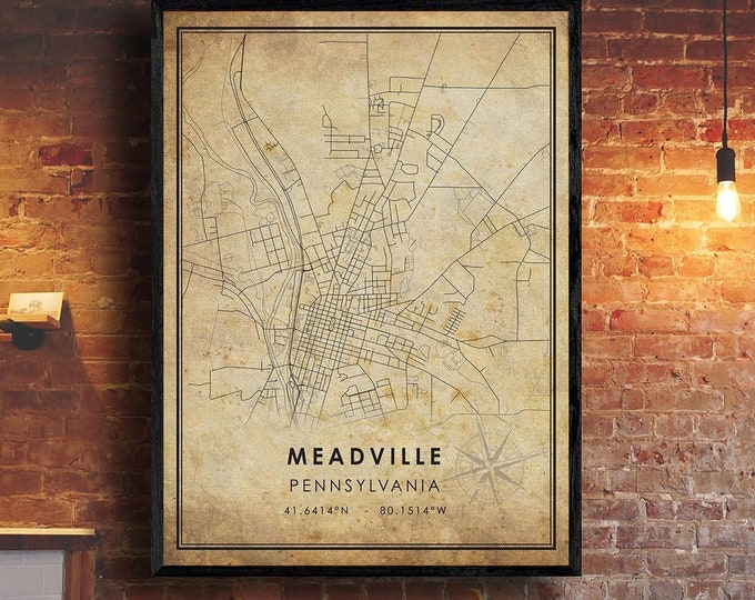 Meadville, PA - City Limits Map Print - Etsy