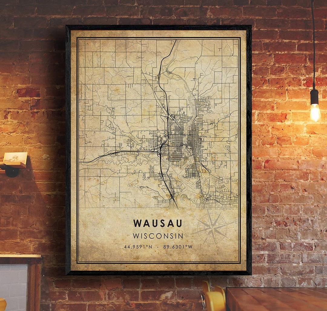 Wausau Vintage Map Print | Wausau Map | Wisconsin Map| Wausau City Road ...