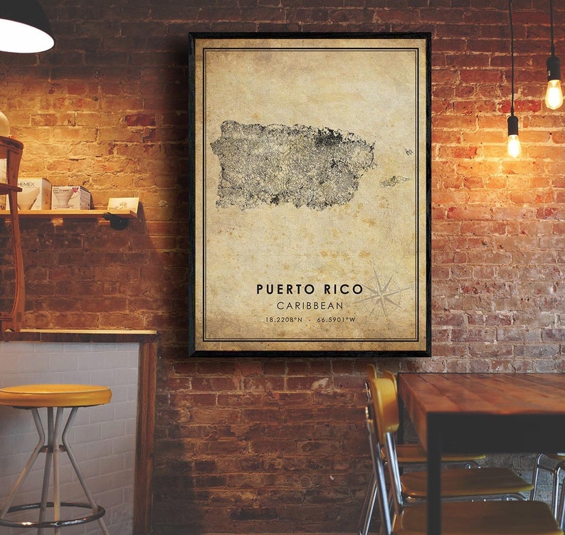 Puerto Rico Vintage Map Print Puerto Rico Map Puerto Rico - Etsy