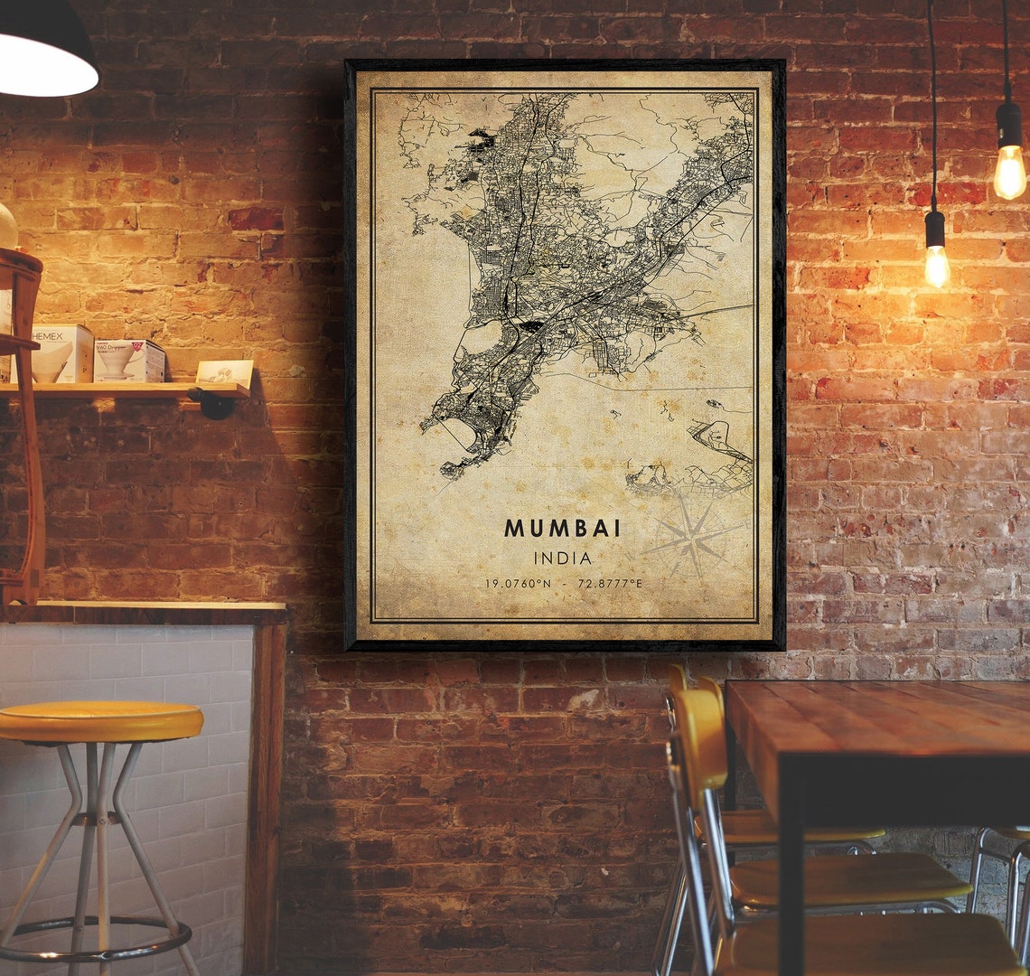 Mumbai Vintage Map Print Mumbai Map India Map Art Mumbai - Etsy