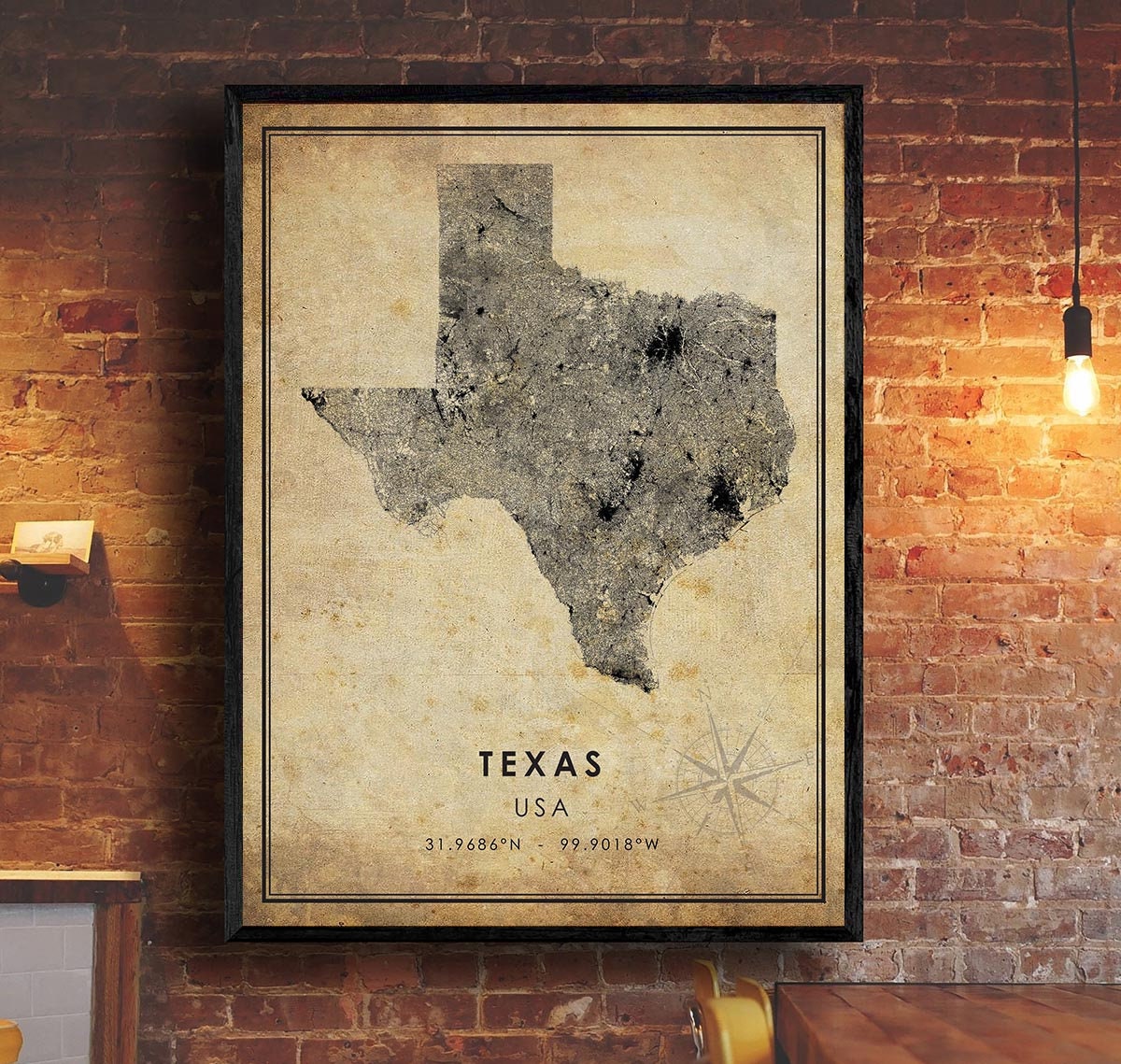 Texas Vintage Map Print Texas Map Texas State Map Art - Etsy