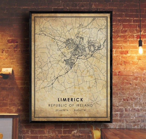 Limerick Map Print Limerick Map Republic of Ireland Map | Etsy