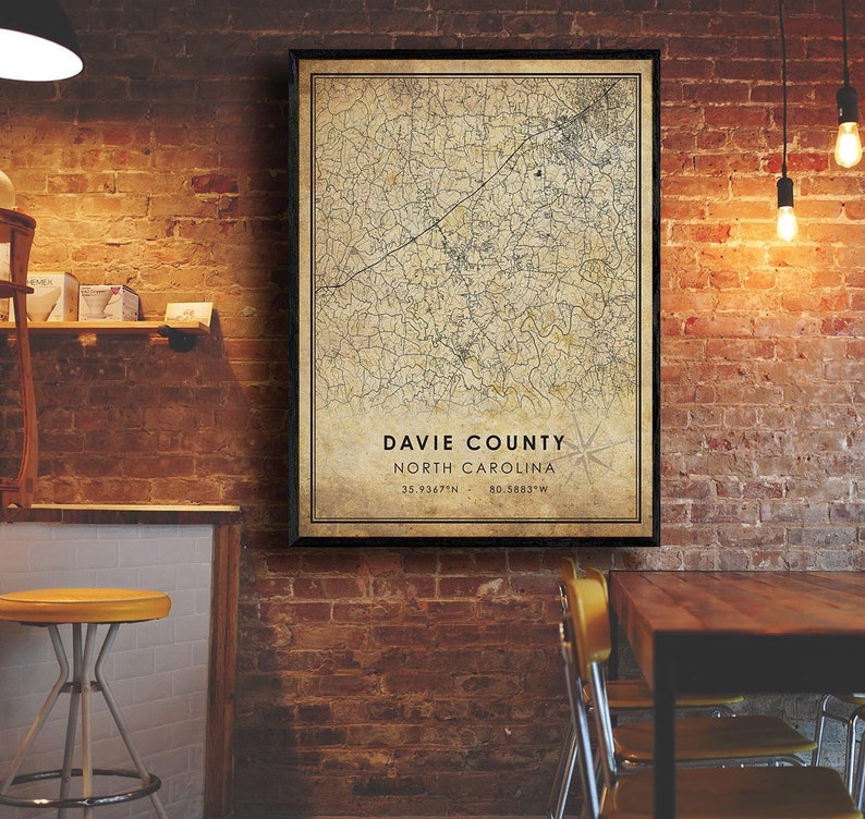 Davie County Map Print | Davie County Map | North Carolina Map Art ...