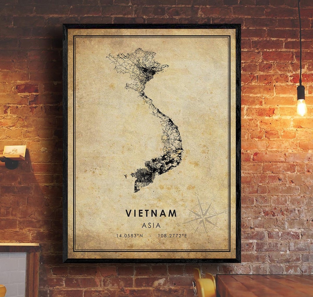 Vietnam Vintage Map Print | Vietnam Map Art | Vietnam City Road Map ...