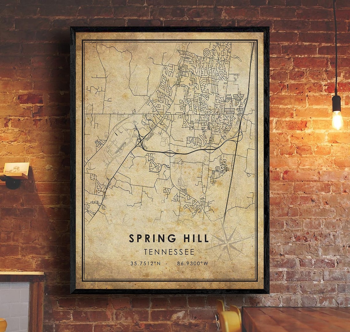 Spring Hill Vintage Map Print | Spring Hill Map | Tennessee Map Art ...