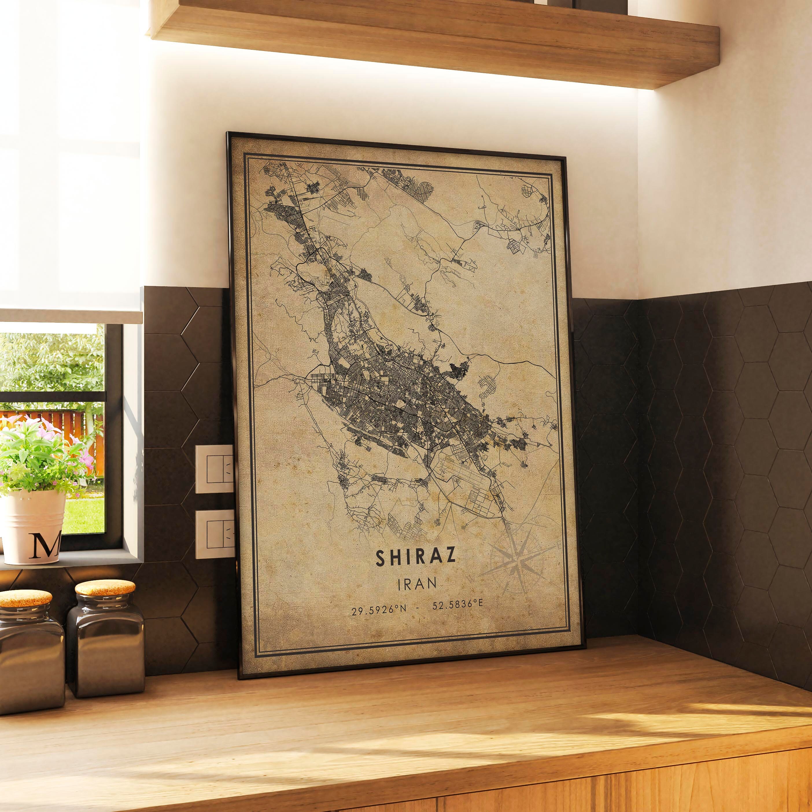 Shiraz Map Print Shiraz Map Iraq Map Art Shiraz City - Etsy