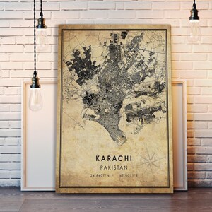 Karachi Vintage Map Print | Karachi Map | Pakistan Map Art | Karachi ...
