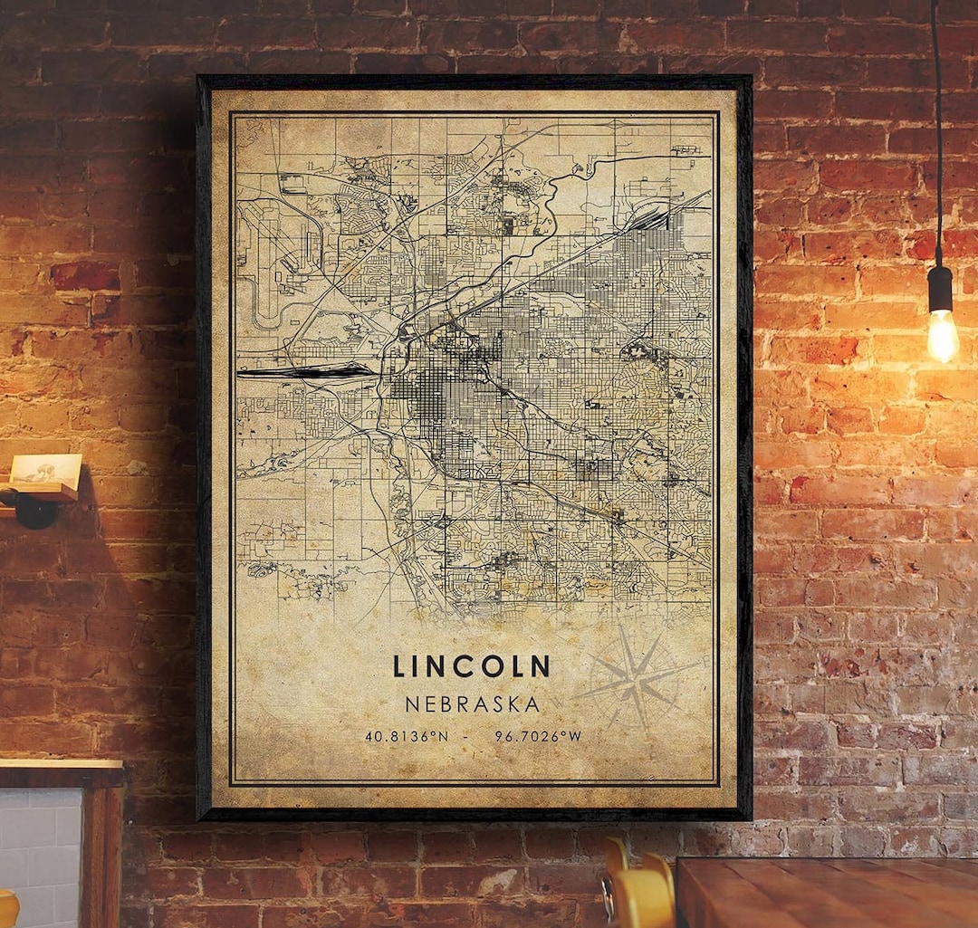 Lincoln Vintage Map Print | Lincoln Map | Nebraska Map Art | Lincoln ...