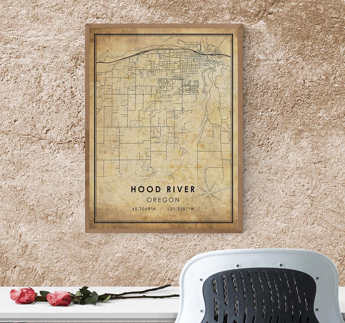 Hood River Map Print Hood River Map Oregon Map Art Hood - Etsy