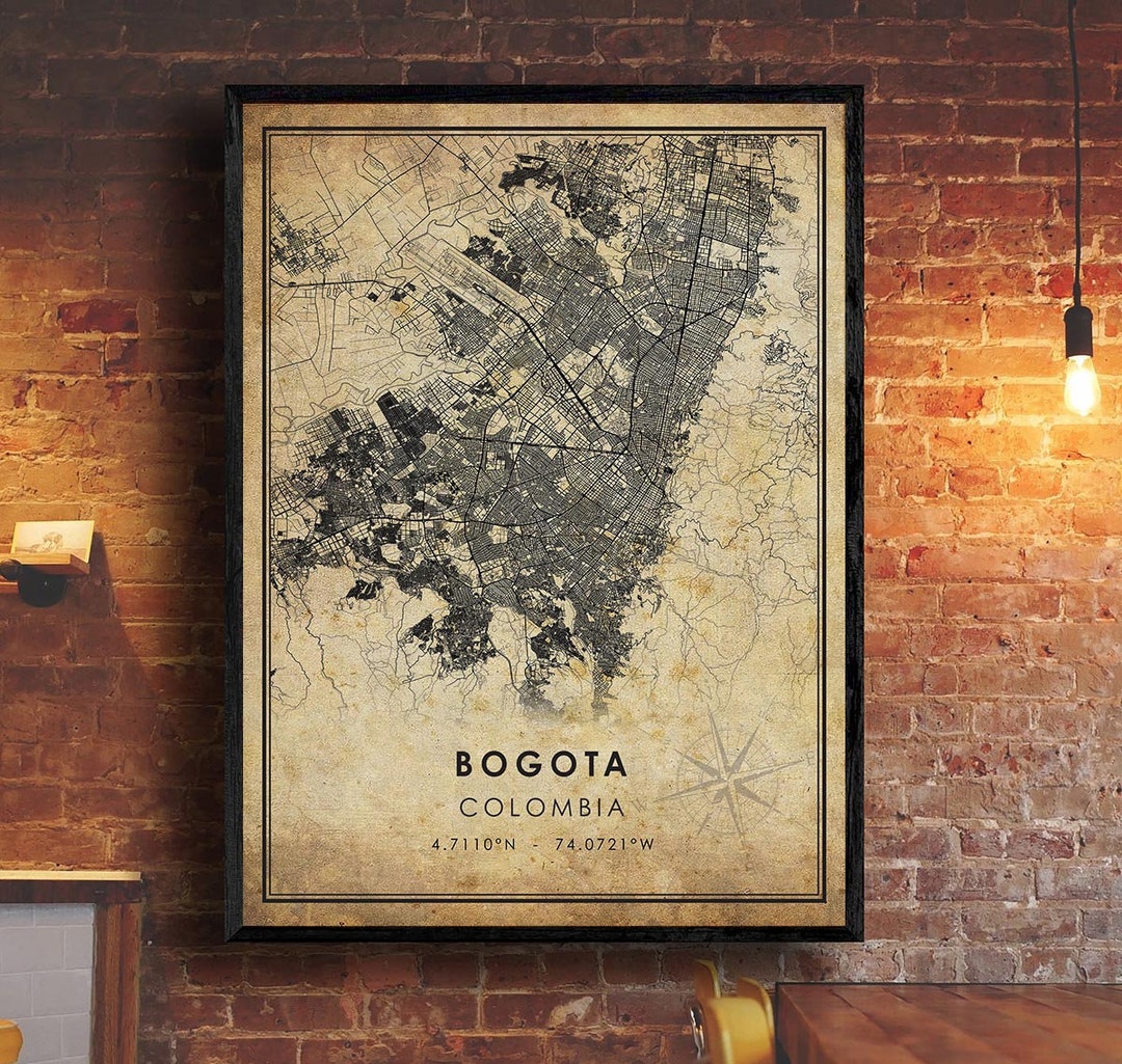 Bogota Vintage Map Print Bogota Map Colombia Map Art Bogota City Road ...
