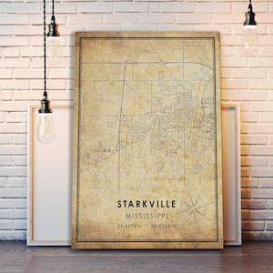Starkville Vintage Map Print | Starkville Map | Mississippi Map Art ...