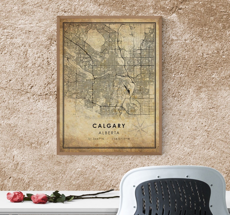 Calgary Vintage Map Print Calgary Map Canada Map Art | Etsy
