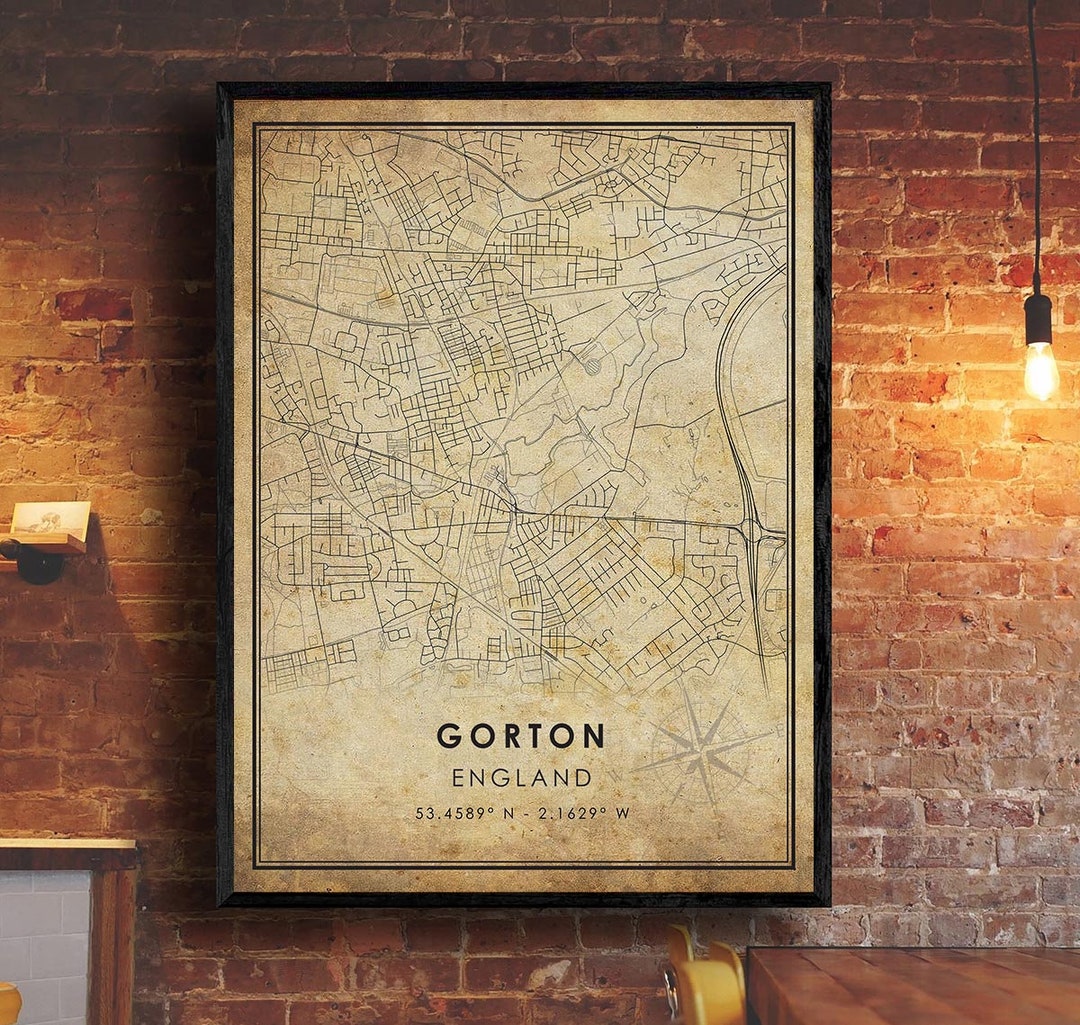 Gorton Vintage Map Print | Gorton Map | England Map Art | Gorton City ...