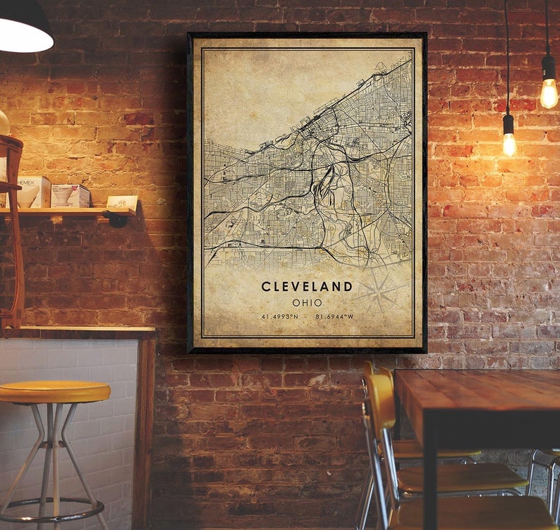 Cleveland Vintage Map Print Cleveland Map Ohio Map Art - Etsy