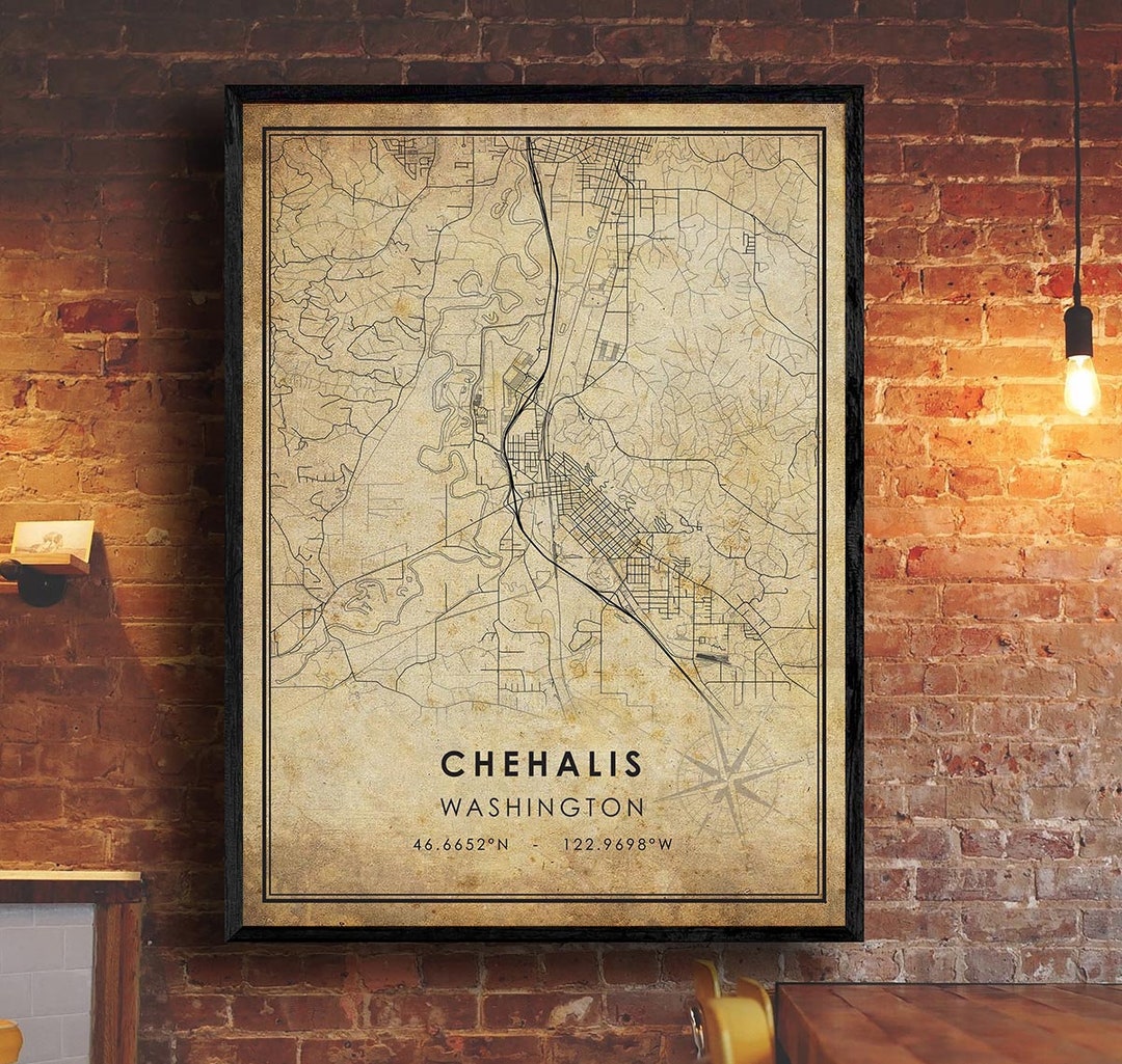 Chehalis Vintage Map Print | Chehalis Map | Washington Map Art ...