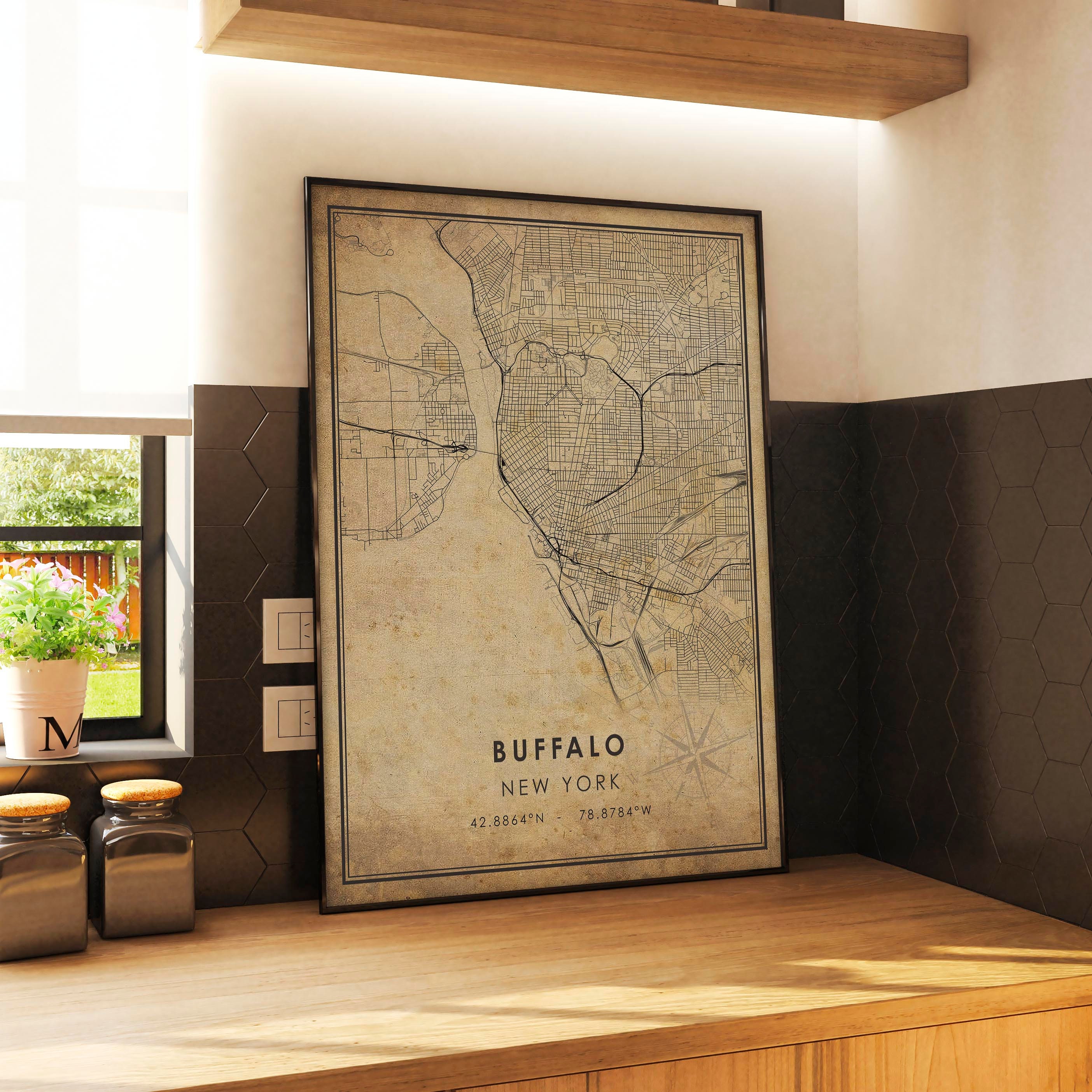 Buffalo Vintage Map Print | Buffalo Map | New York Map Art | Buffalo ...