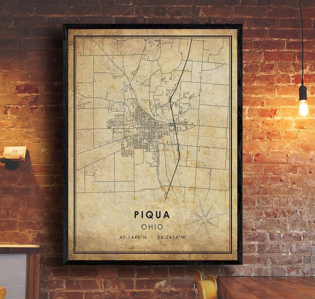 Piqua Map Print | Piqua Map |ohio Map Art | Piqua Ohio City Road Map ...