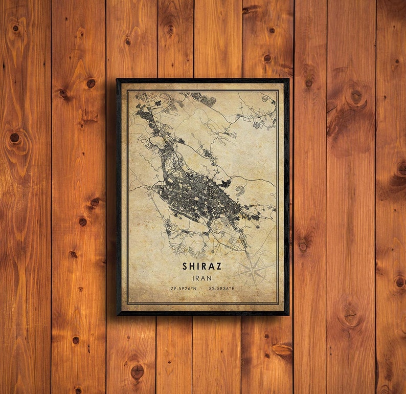 Shiraz Map Print Shiraz Map Iraq Map Art Shiraz City | Etsy