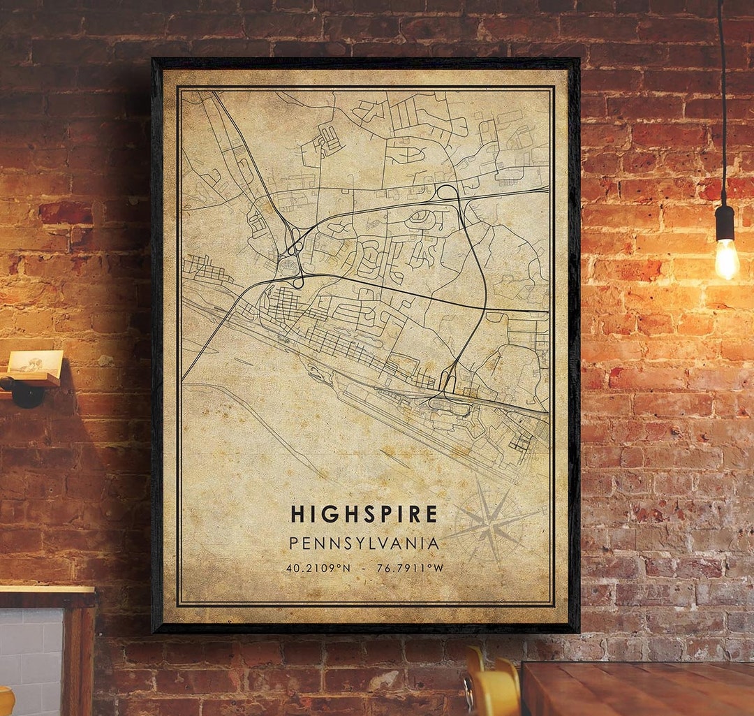 Highspire Map Print | Highspire Map | Pennsylvania Map Art | Highspire ...