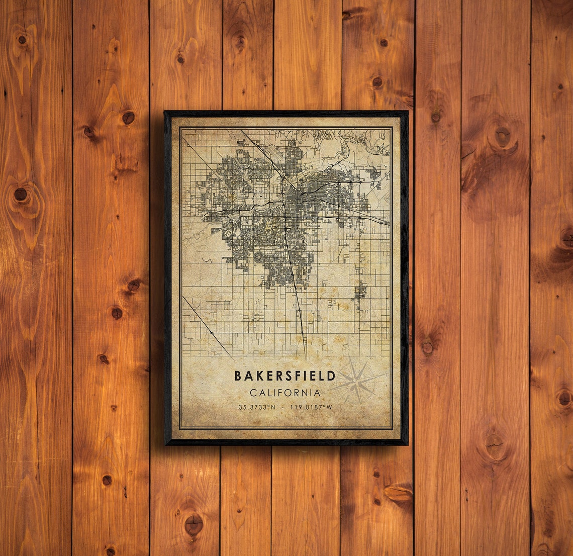 Bakersfield Vintage Map Print Bakersfield Map California | Etsy