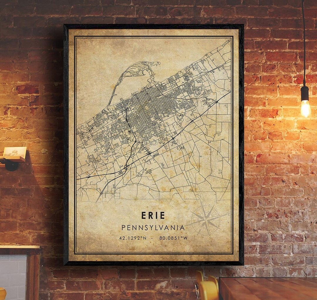 Erie Vintage Map Print | Erie Pennsylvania Map | Pennsylvania Map Art ...