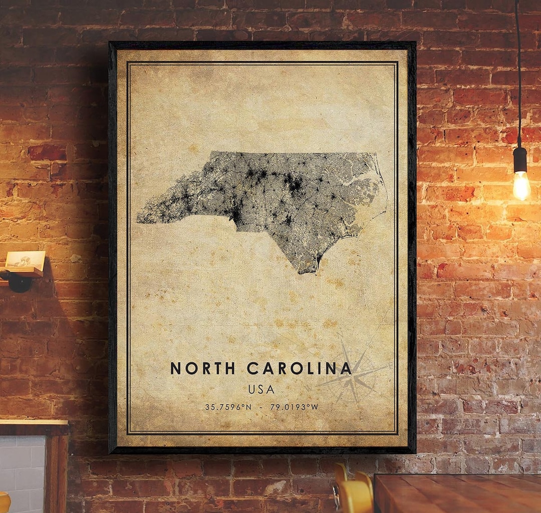 North Carolina Vintage Map Print | North Carolina Map | USA Map Art ...
