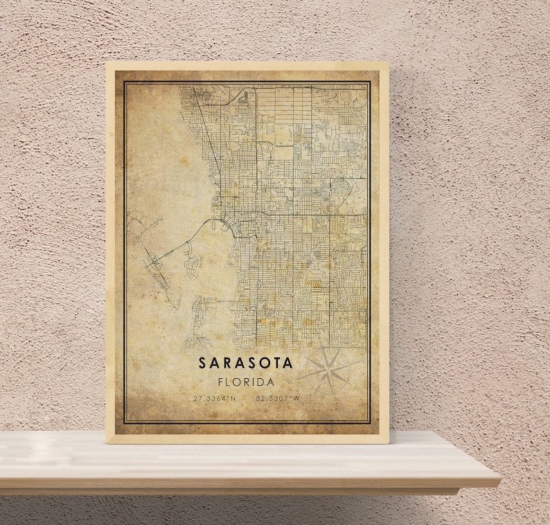 Sarasota Vintage Map Print Sarasota Florida Map Art - Etsy