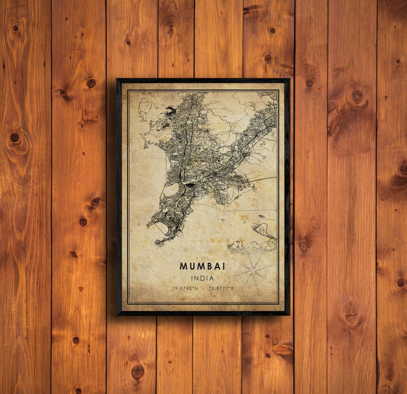 Mumbai Vintage Map Print Mumbai Map India Map Art Mumbai - Etsy