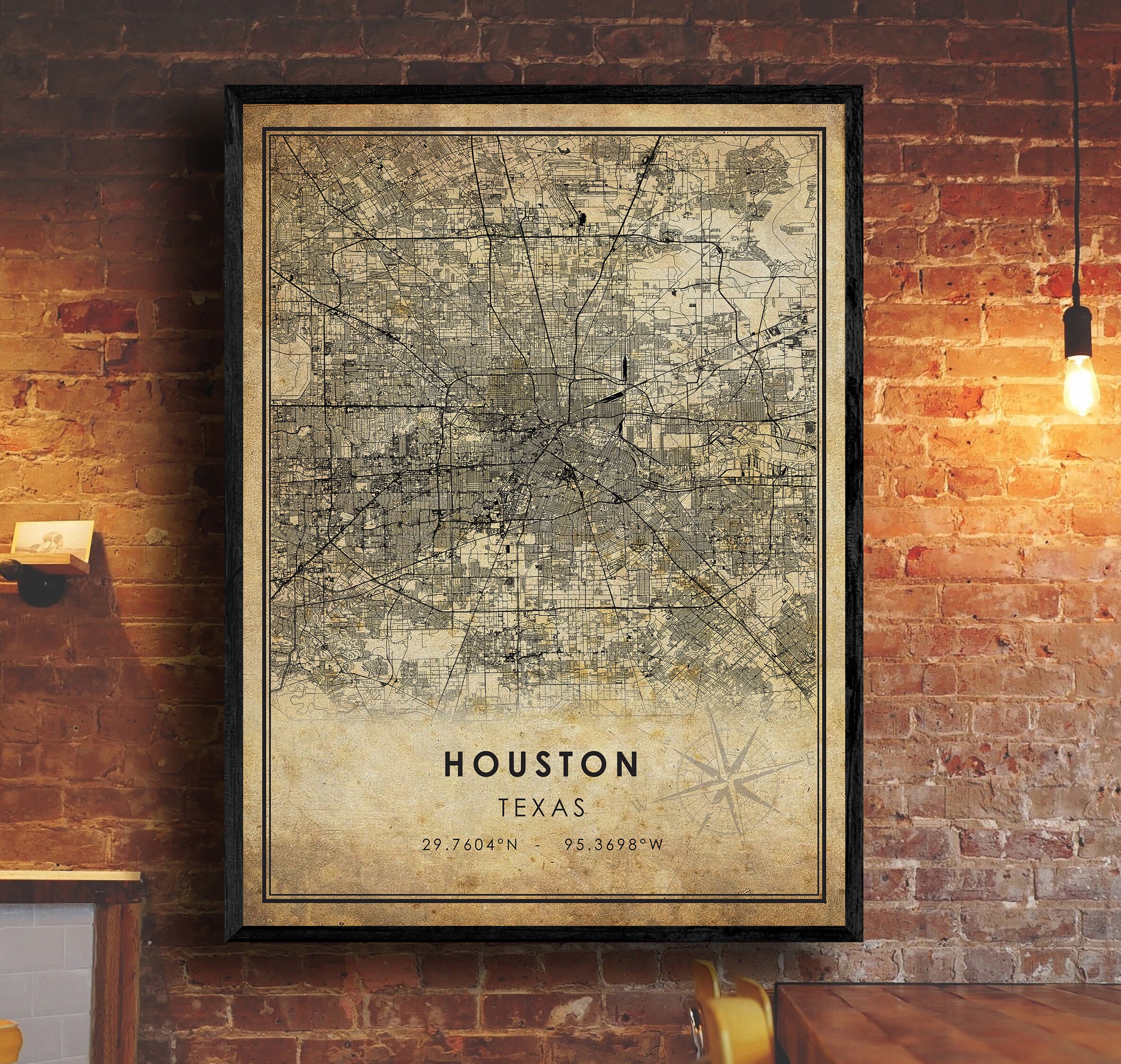 Houston Vintage Map Print Houston Map Texas Map Art - Etsy