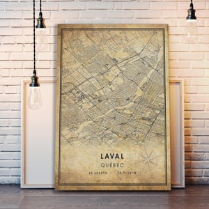 Laval Vintage Map Print Laval Map Quebec Map Art Laval City Road Map ...