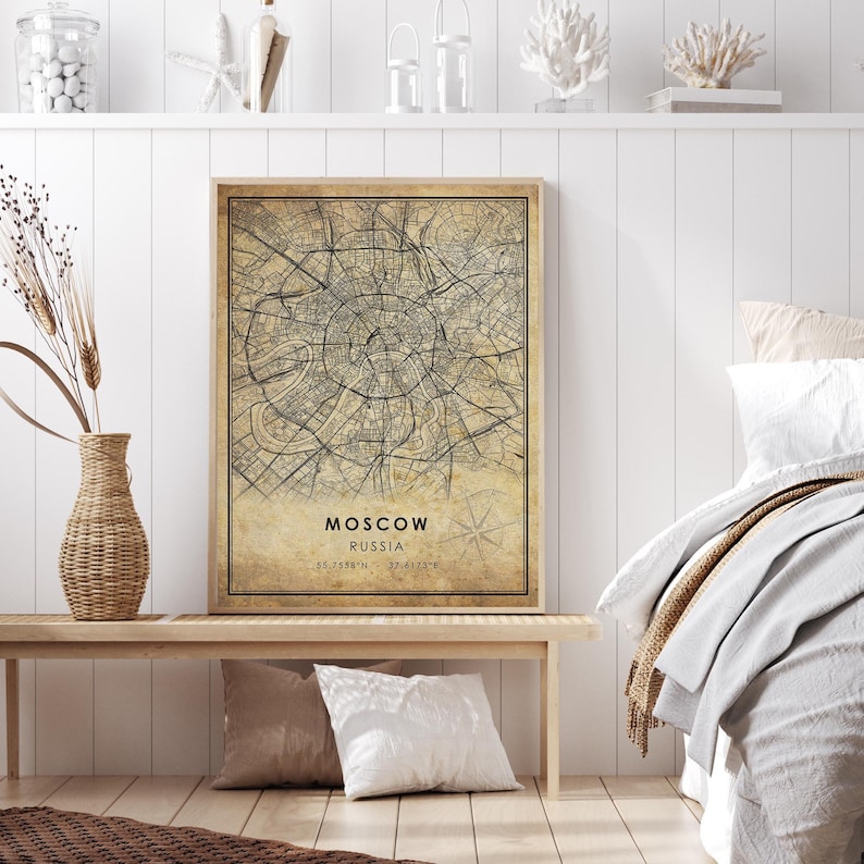 Moscow Vintage Map Print Moscow Map Russia Map Art - Etsy
