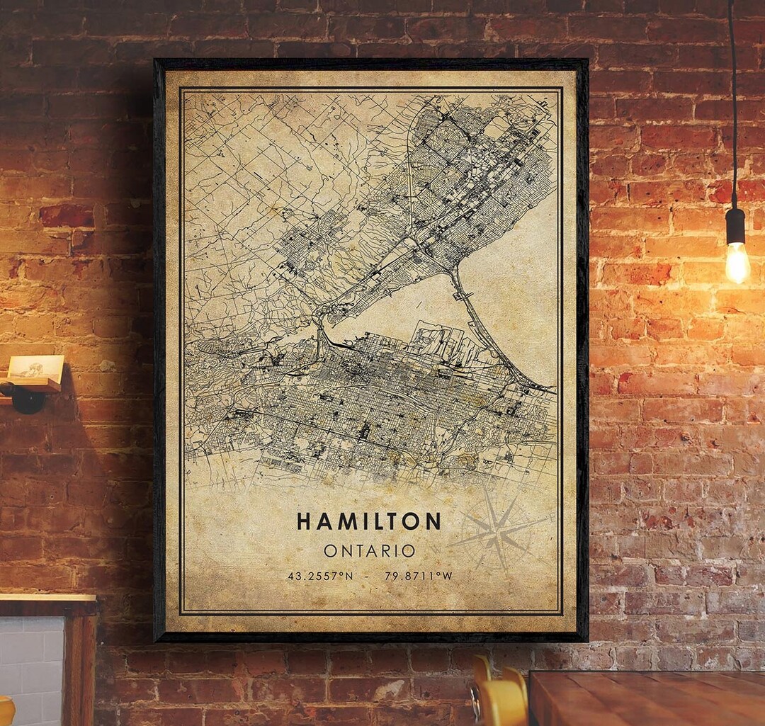 Hamilton Vintage Map Print | Hamilton Map | Ontario Map Art | Hamilton ...